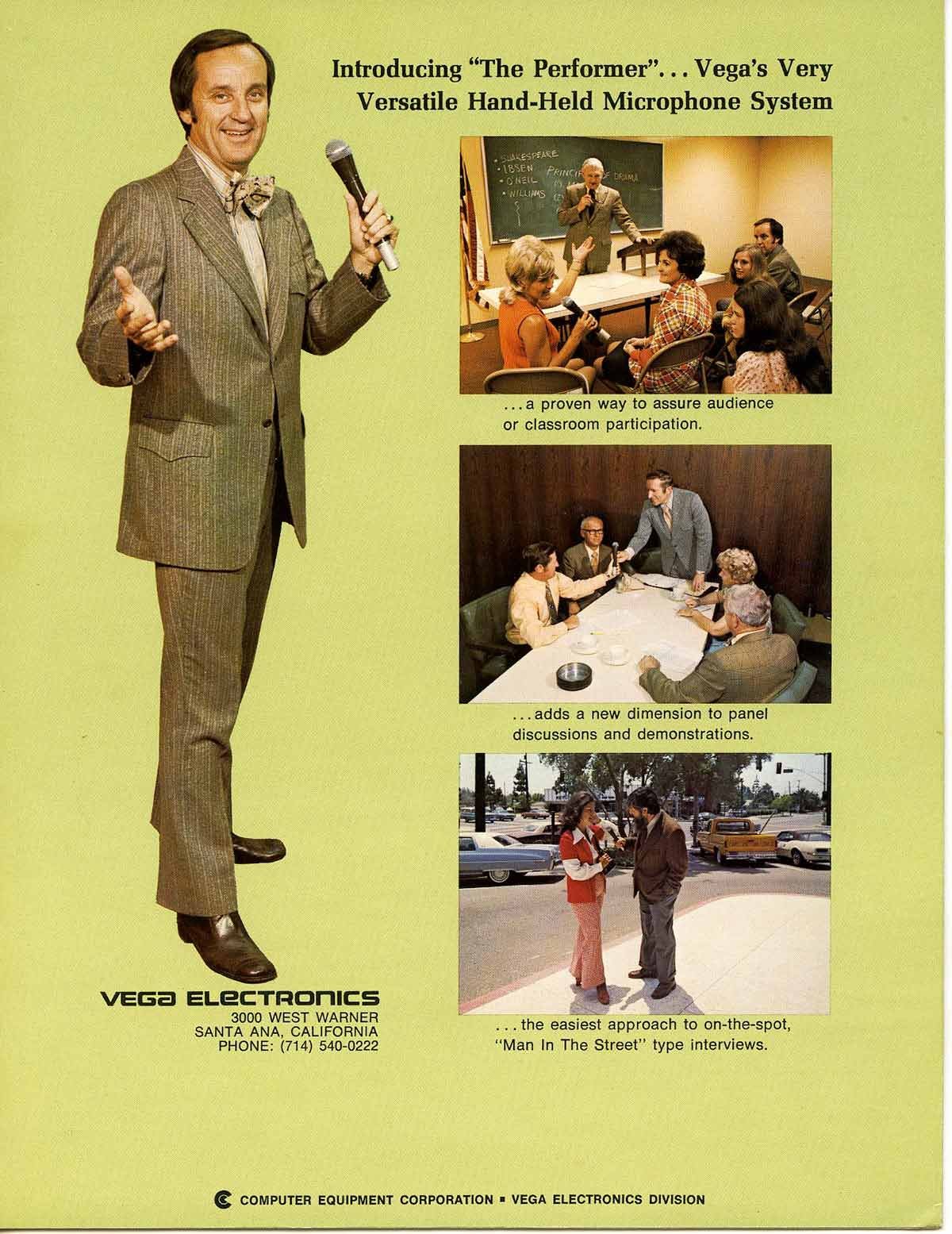 Vintage Vega Wireless Microphone Ads from the '70s and '80s
